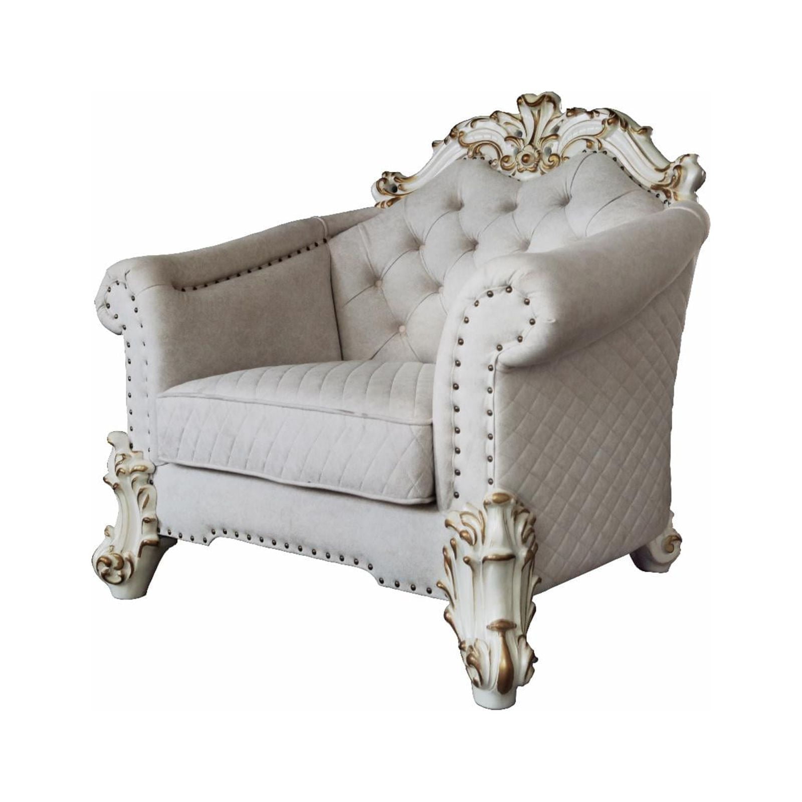 ACME Vendome II Chair with 2 Pillows in Two Tone Ivory Fabric and ...