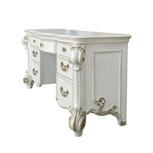 ACME Vendome Transitional Wood Vanity Desk in Beige and Antique Pearl ...