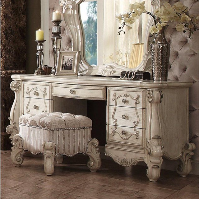 ACME Vendome Transitional Wood Vanity Desk in Beige and Antique Pearl ...