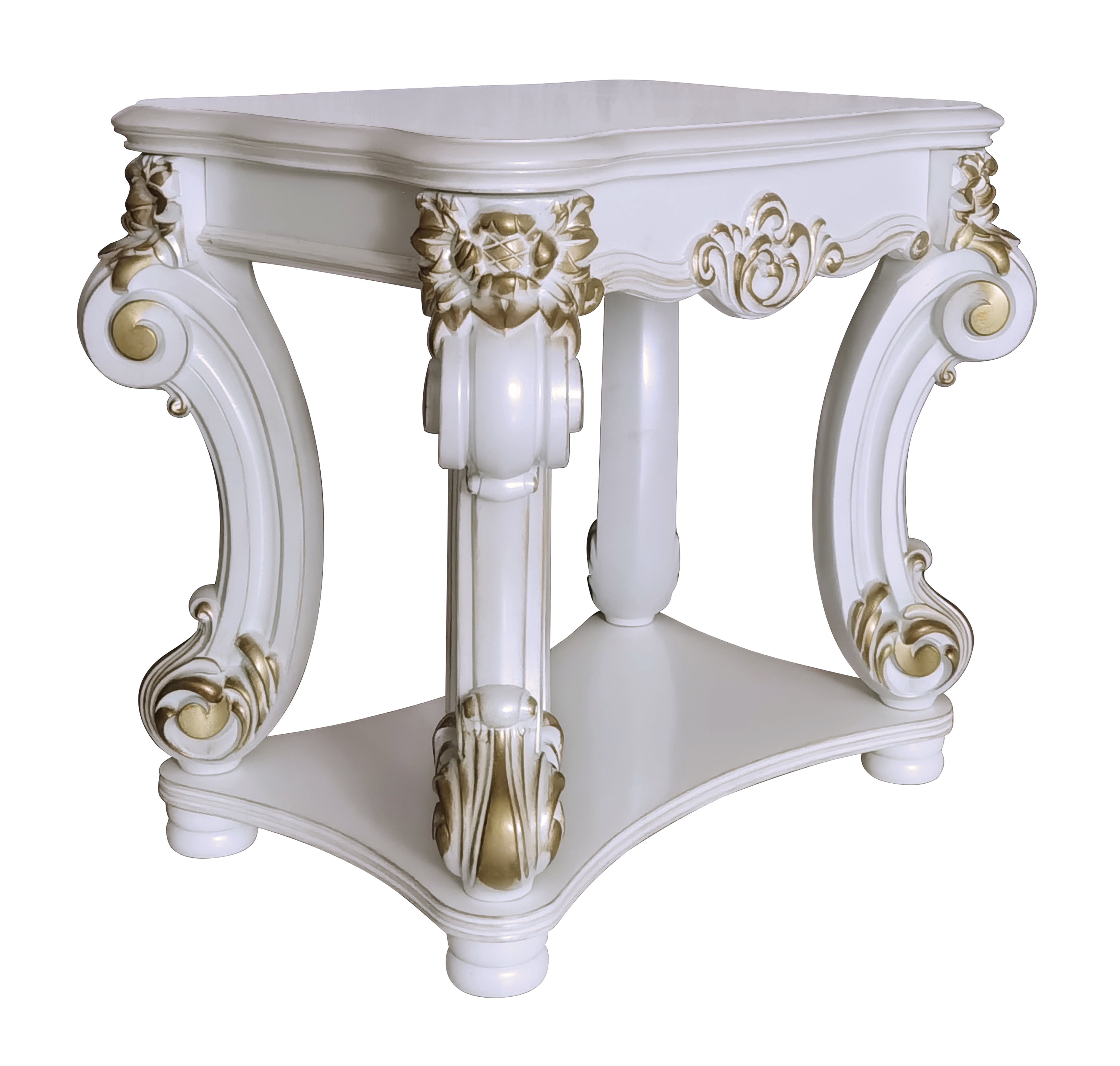 ACME Vendome Wooden Side Table with Scrolled Legs in Antique Pearl ...