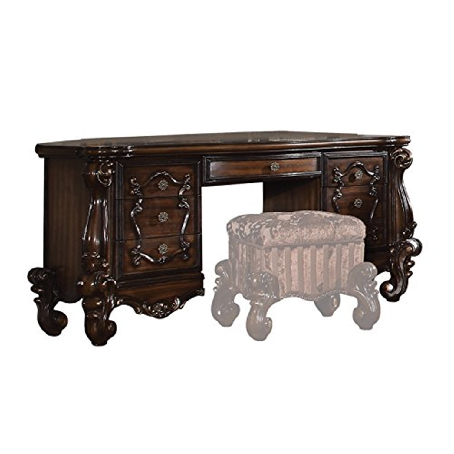 ACME Versailles 7-Drawer Wooden Vanity Desk in Cherry Oak - Walmart.com