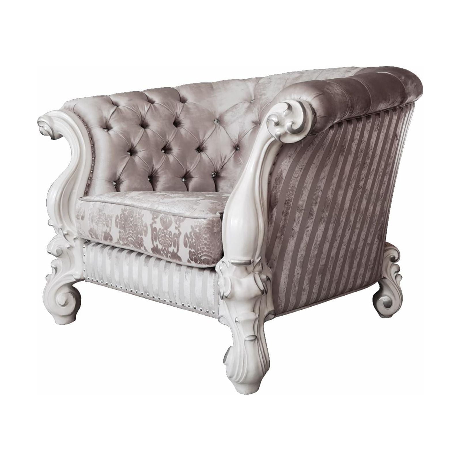 ACME Versailles Chair with 2 Pillows in Ivory Fabric and Bone White ...