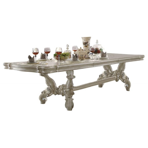 ACME Versailles Rectangular Wood Dining Table with 2 Leaves in Bone ...