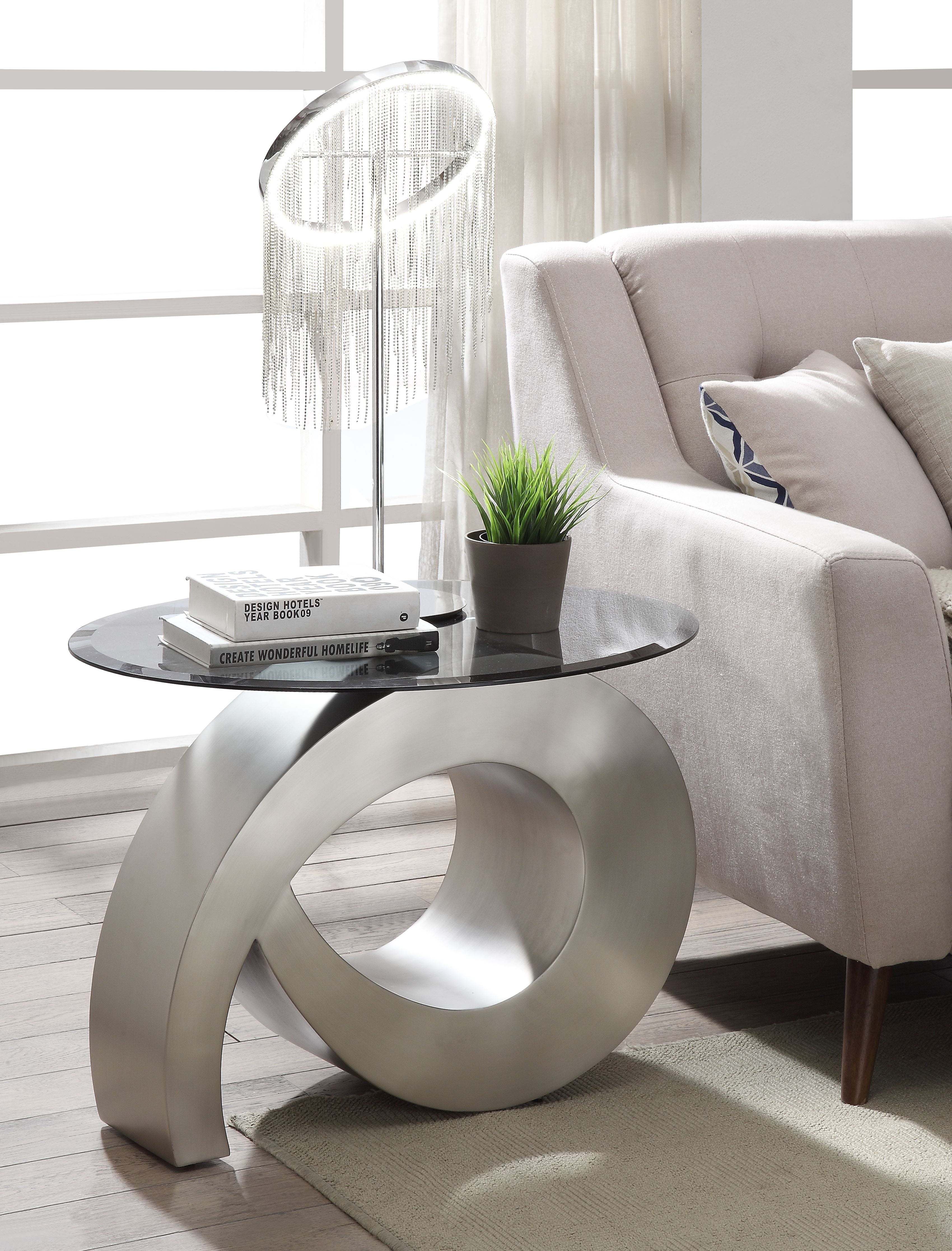 ACME Viggo End Table in Satin Plated and Smoky Glass - Walmart.com