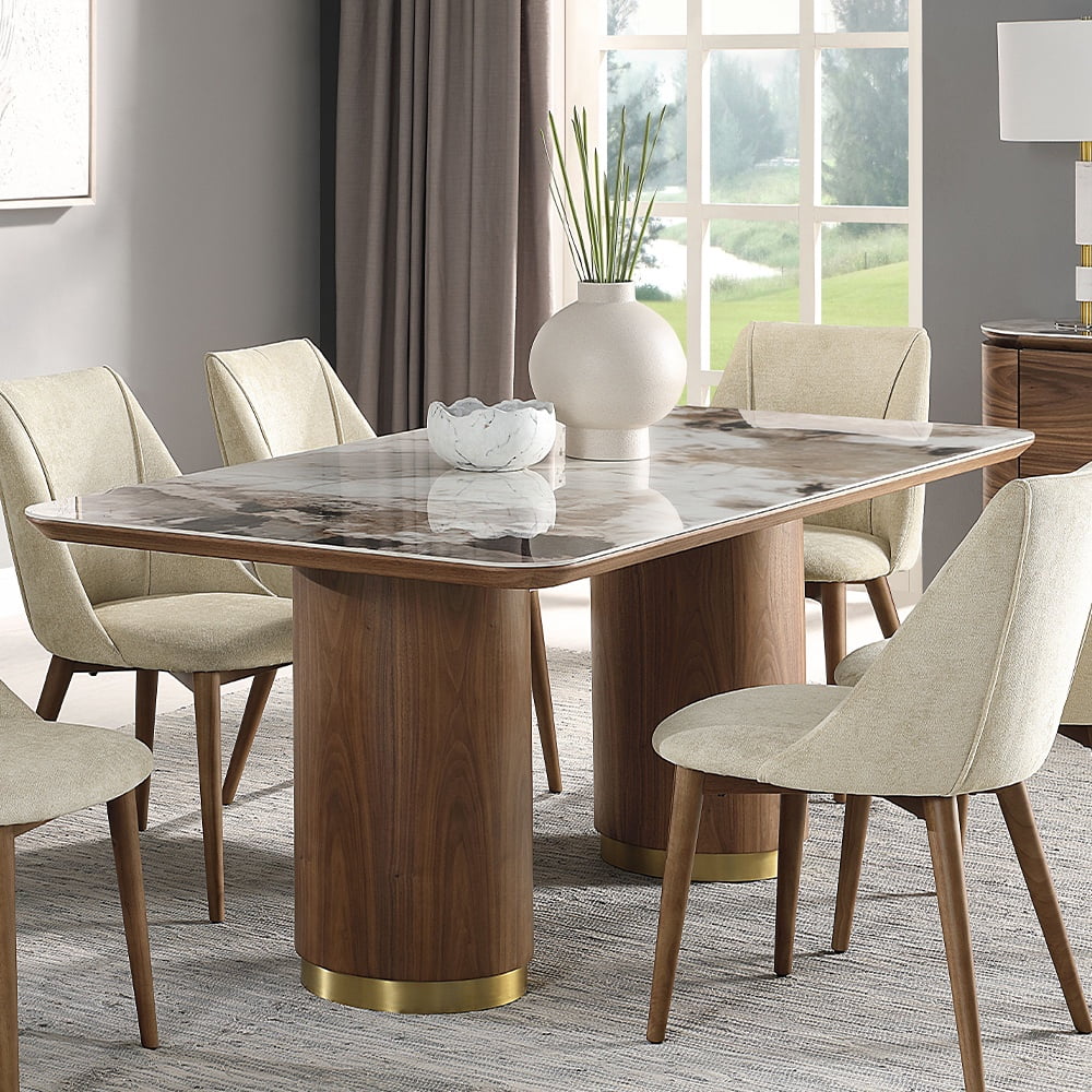 ACME Willene Contemporary Wood Dining Table with Ceramic Top in Walnut ...