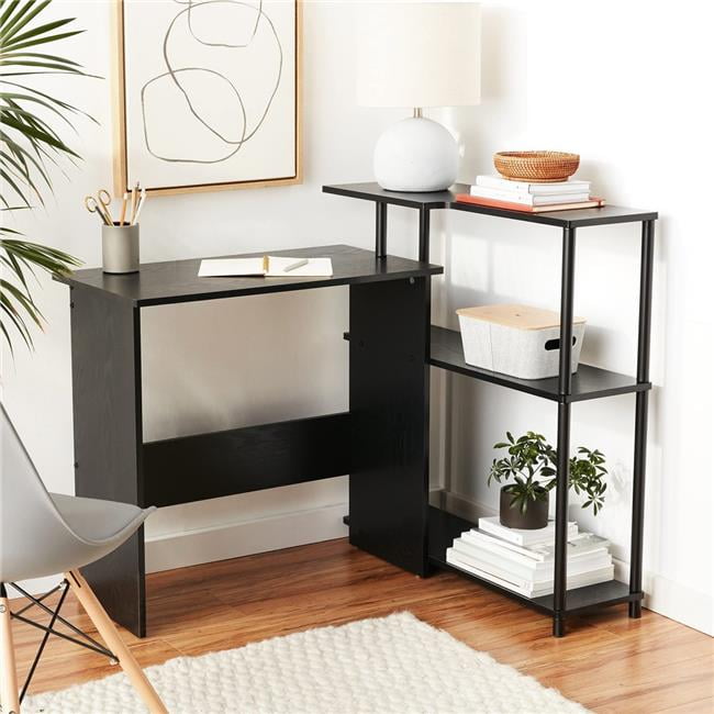 ACME Wooden Top Writing Desk with Built-in Right Side Bookcase in Black ...