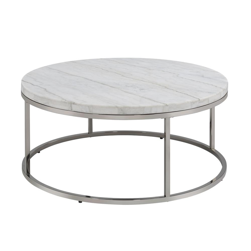 ACME Zaidee Contemporary Metal Coffee Table with Marble Top in Nickel ...