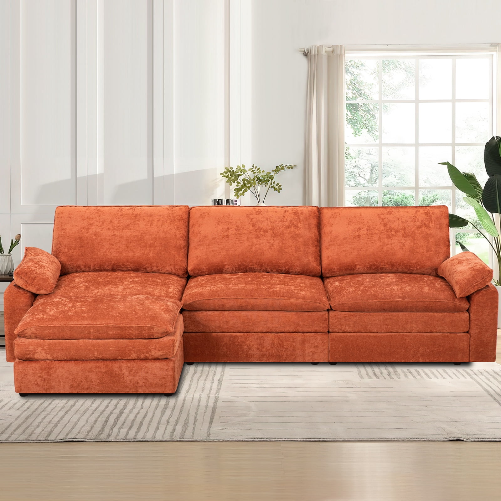 ACMEASE Chenille Oversized Sofa with USB Port, L-Shaped Sectional Sofa ...