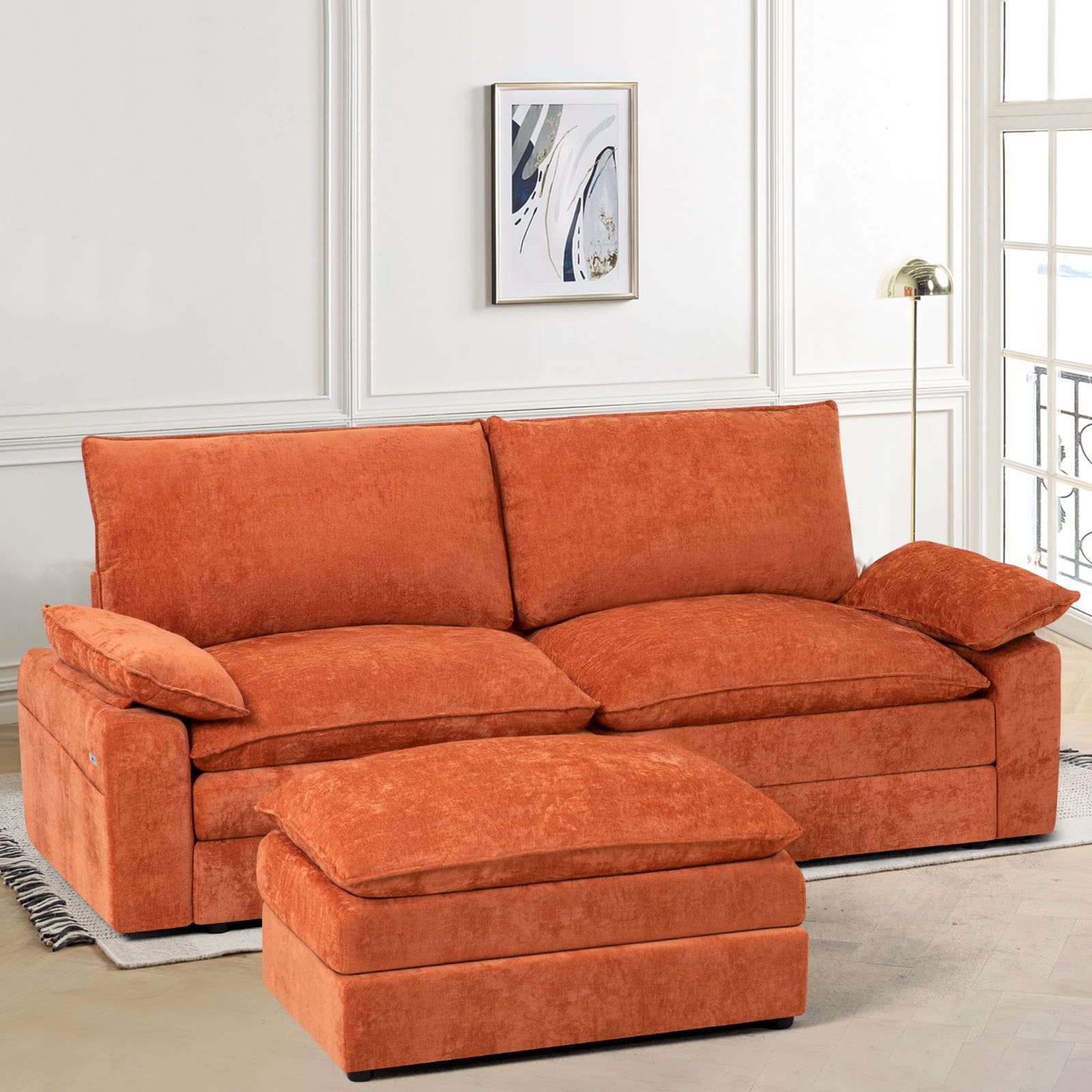 ACMEASE Chenille Oversized Sofa with USB Port, L-Shaped Sectional Sofa ...