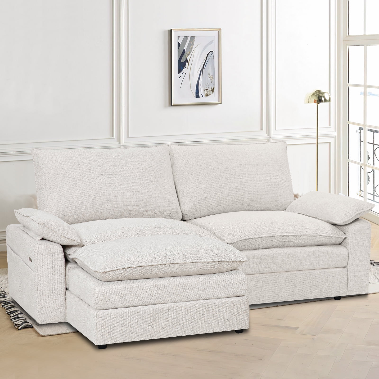 ACMEASE Fabric Oversized Sofa with USB Port, L-Shaped Sectional Sofa ...
