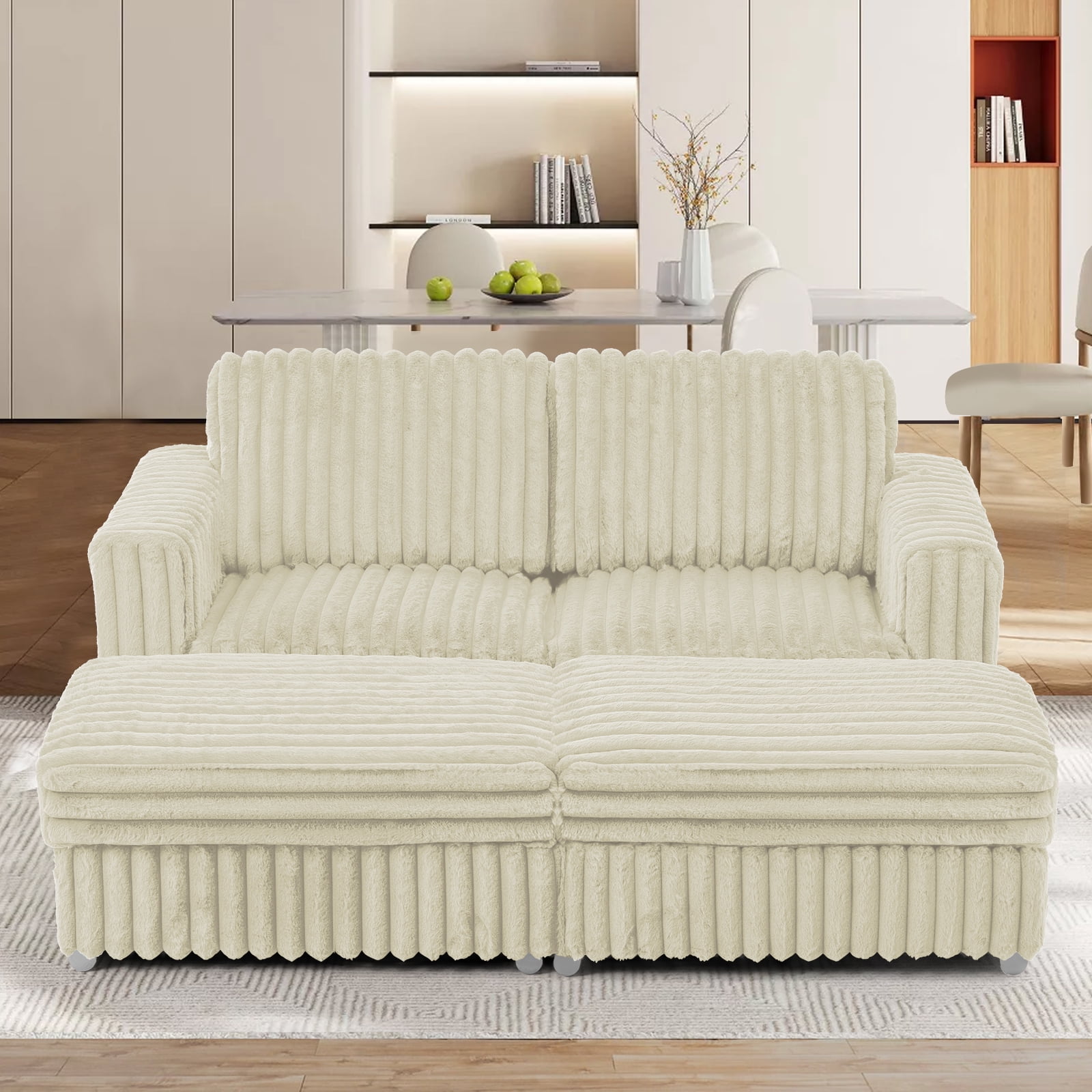ACMEASE Modern Corduroy Upholstered Loveseat with Ottomans & Soft ...