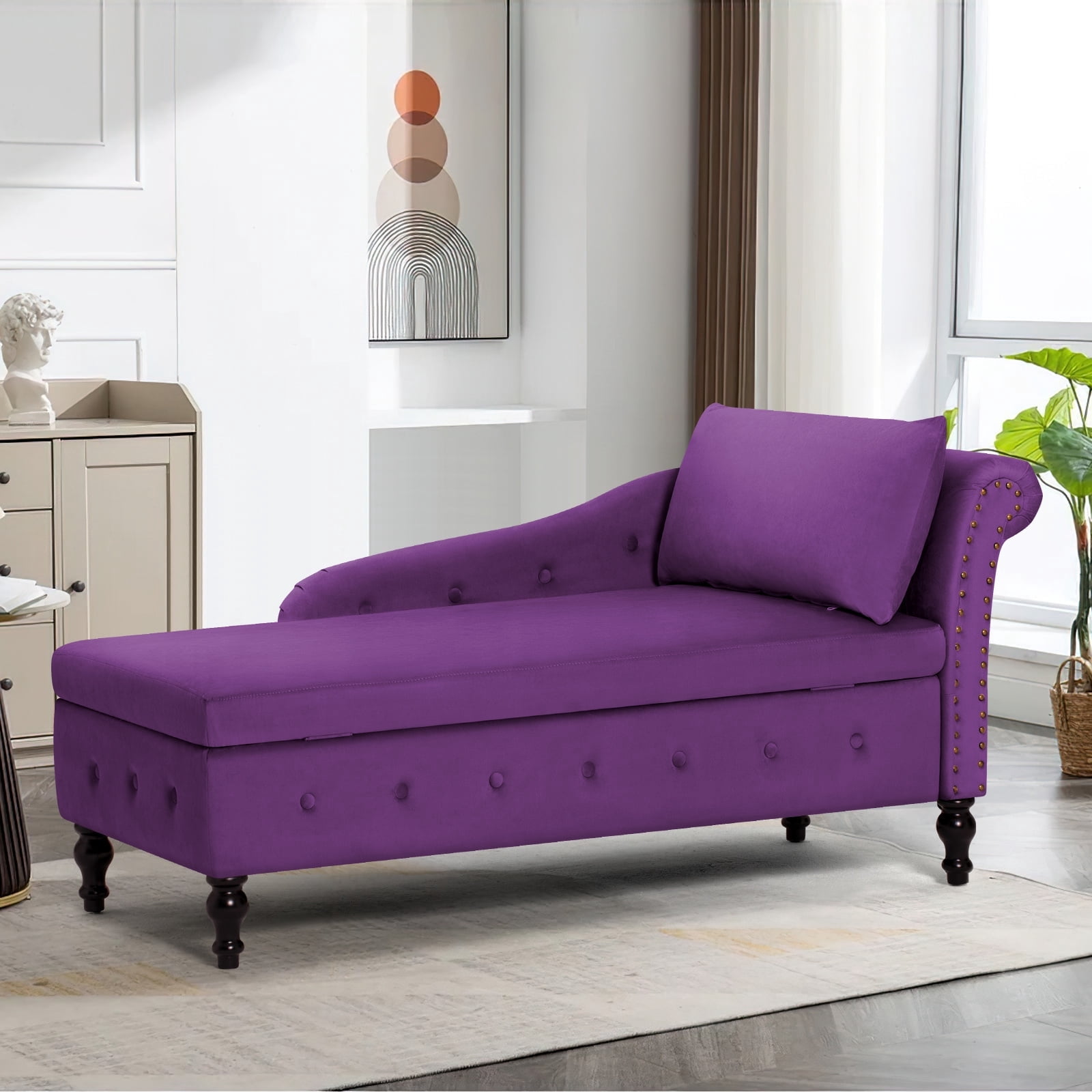 ACMEASE Upholstered Chaise Lounge with Right Armrest & Lumbar Pillow ...