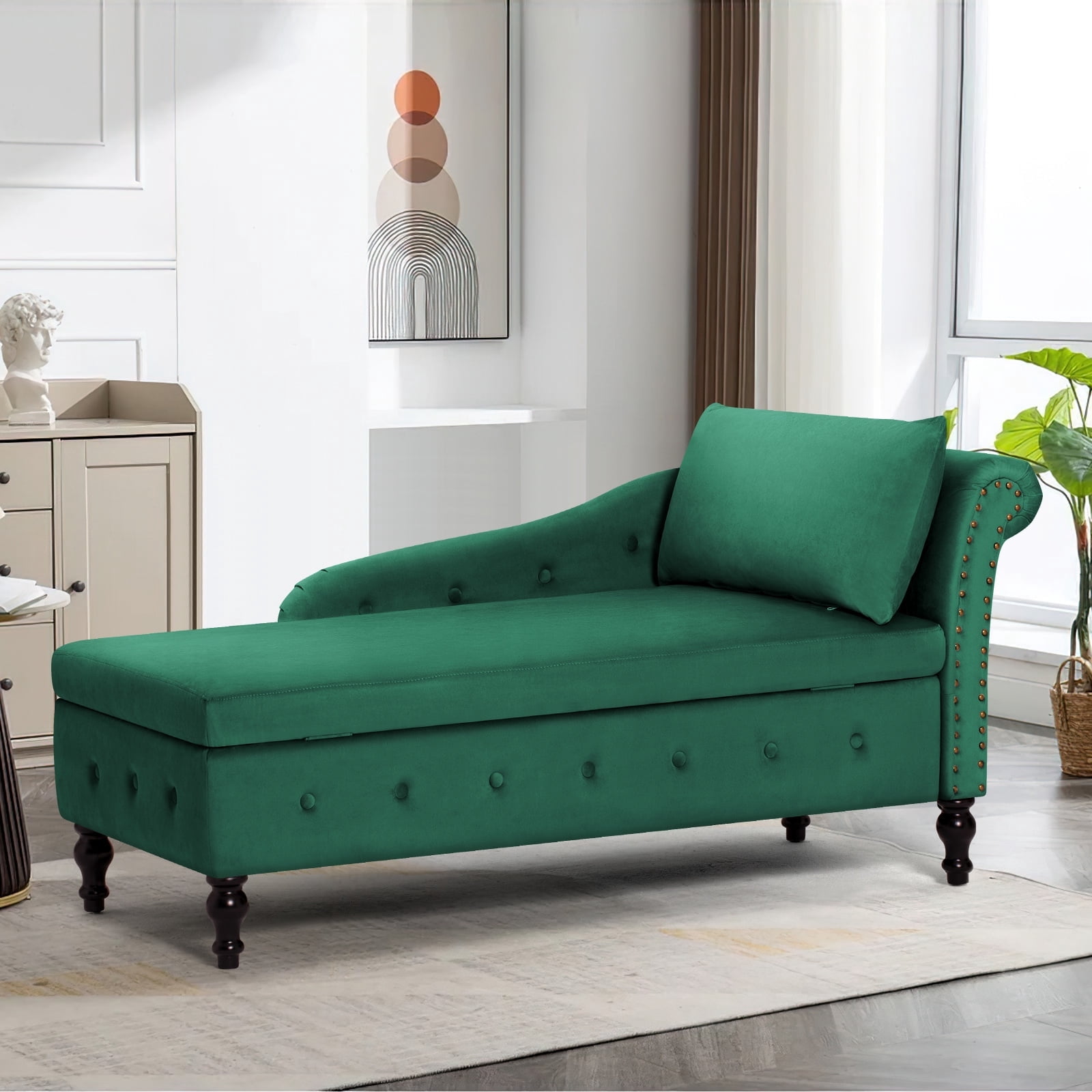 ACMEASE Upholstered Chaise Lounge with Storage, Velvet, 57