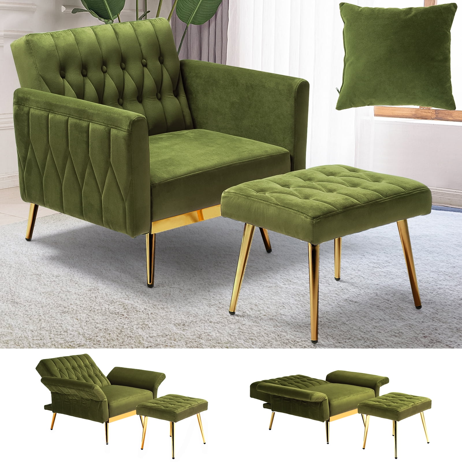 ACMEASE Velvet Recliner Chair with Adjustable Armrests, Backrest ...