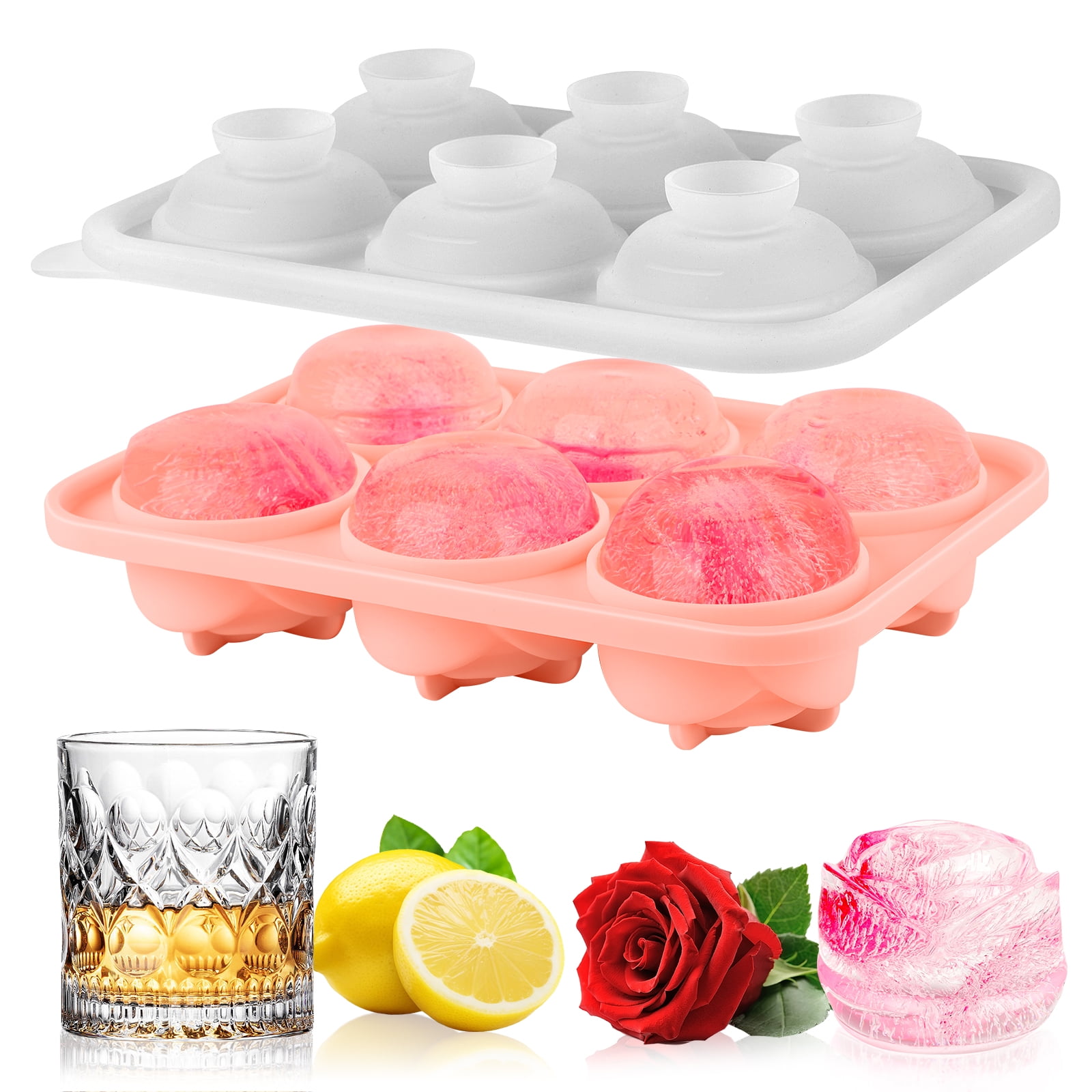 ACMETOP 3D Rose Ice Molds, Large Ice Cube Trays, Make 4 Giant Cute ...