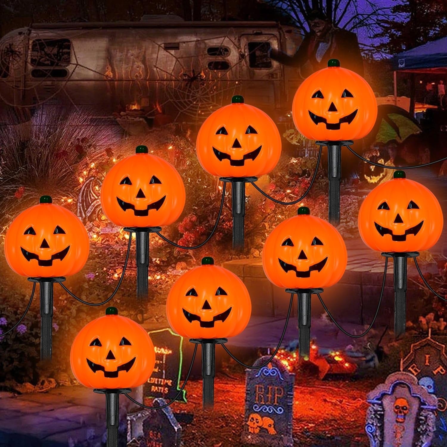 Halloween Decorations Outdoor Pumpkin Pathway Lights, 7Ft Halloween ...