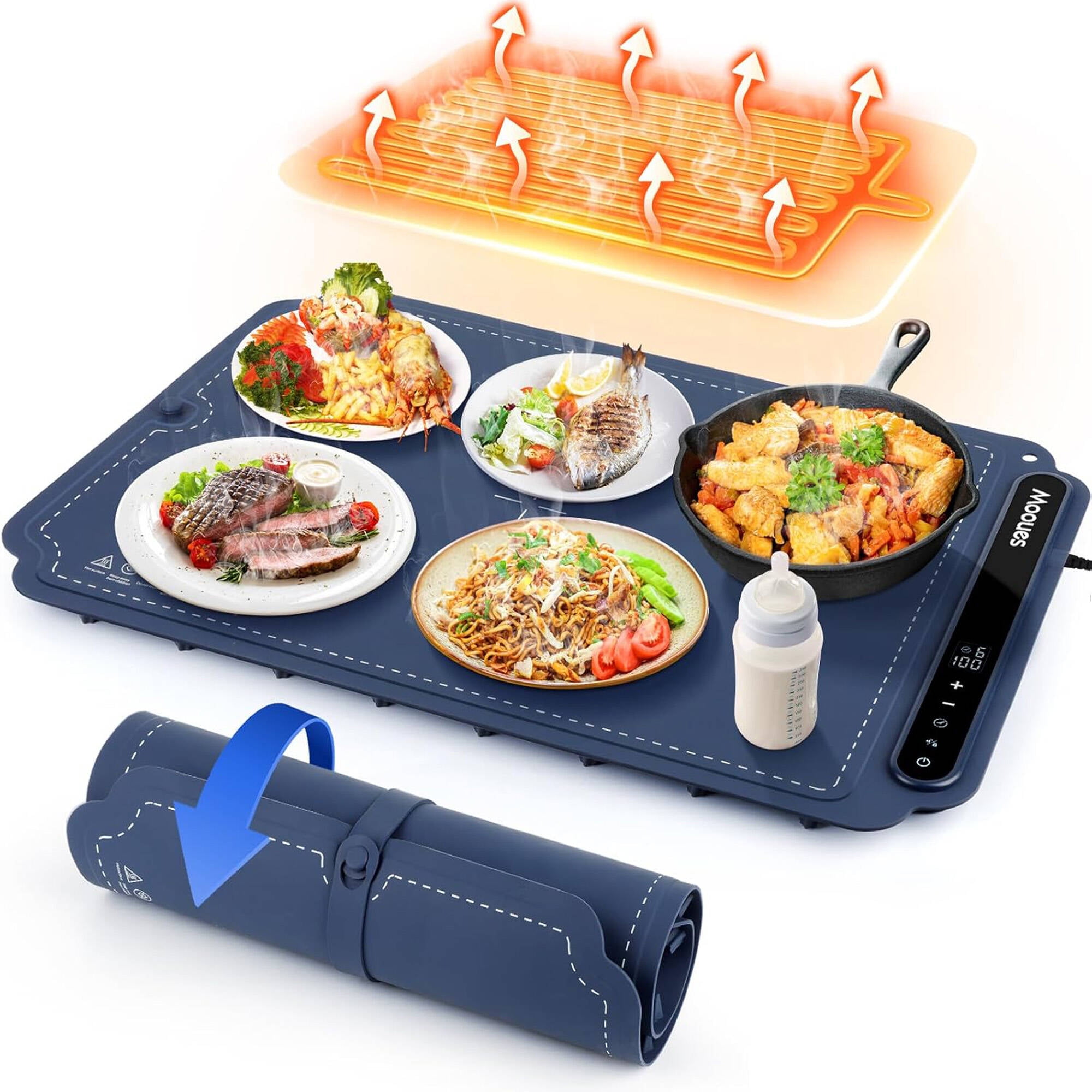 ACMETOP Food Warming Mat, Portable Silicone Electric Warming Tray ...