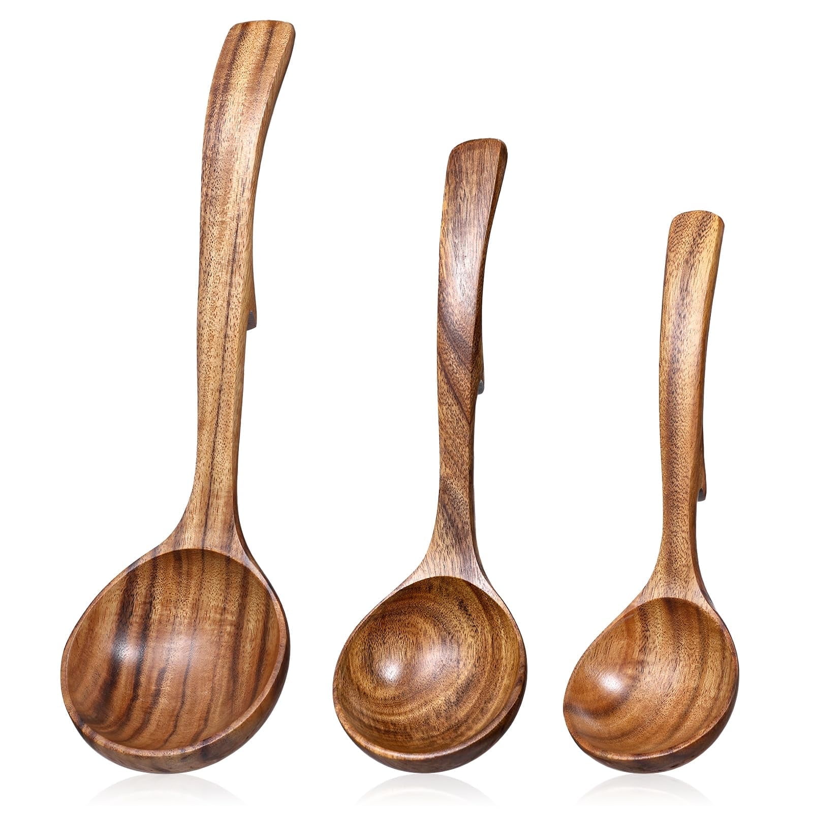 ACMETOP Wooden Ladle for Soup, 3 Size Teak Wood Ladle Spoon with Back ...