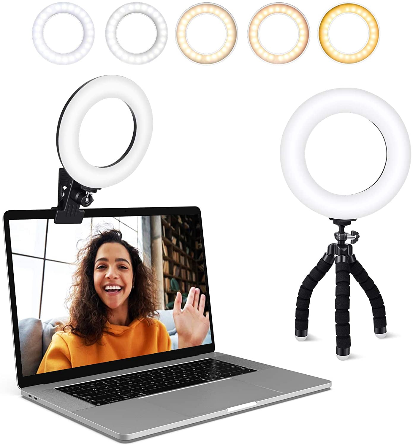 ACMEZING 5" LED Video Conference Ring Light with Clamp, Flexible Tripod ...