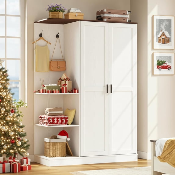 ACNTOR 47" W Wardrobe Closet, Modern Bedroom Armoires with 5 Shelves, 2 ...