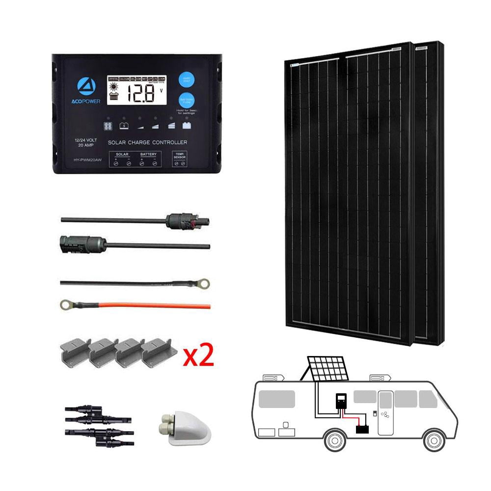 ACOPOWER 12V/24V 200W All Black Mono Solar RV Kits, 20A PWM Charge ...