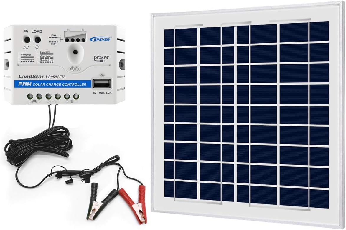 ACOPOWER 15W 5A 12V Solar Charge Kit,Polycrystalline Solar Panel & 5A ...
