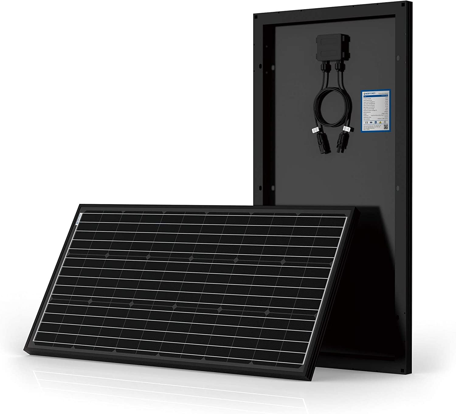 ACOPOWER Solar Panel 100 Watt 12 Volt, Black Monocrystalline 100W Solar ...