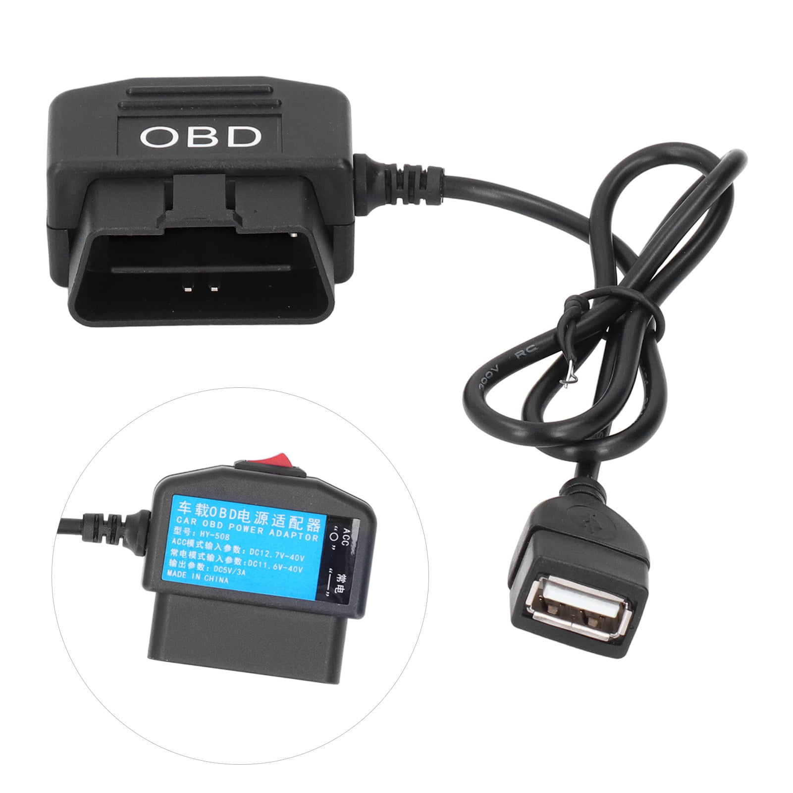48cm/18.9in OBD Power Adapter Cable With Switch Button ACC Mode Low ...