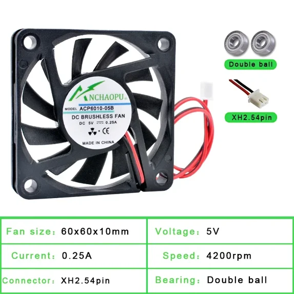 ACP6010 6cm 60mm fan 60x60x10mm DC5V 12V 24V 2pin Ultra thin cooling ...