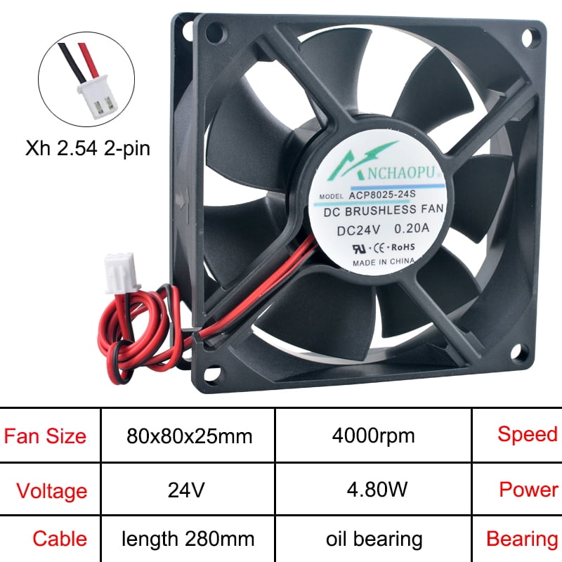 ACP8025 80mm Cooling Fan 80x80x25mm DC 5V/12V/24V 2-Pin Axial Flow Fan for Chassis Power ...