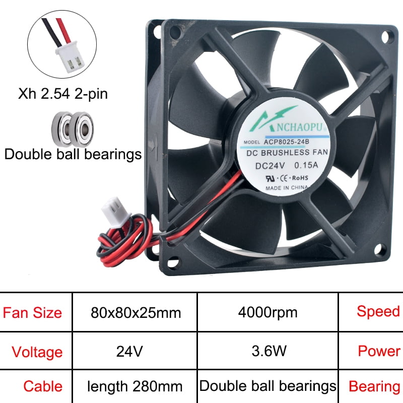 ACP8025 80mm Cooling Fan 80x80x25mm DC 5V/12V/24V 2-Pin Axial Flow Fan ...