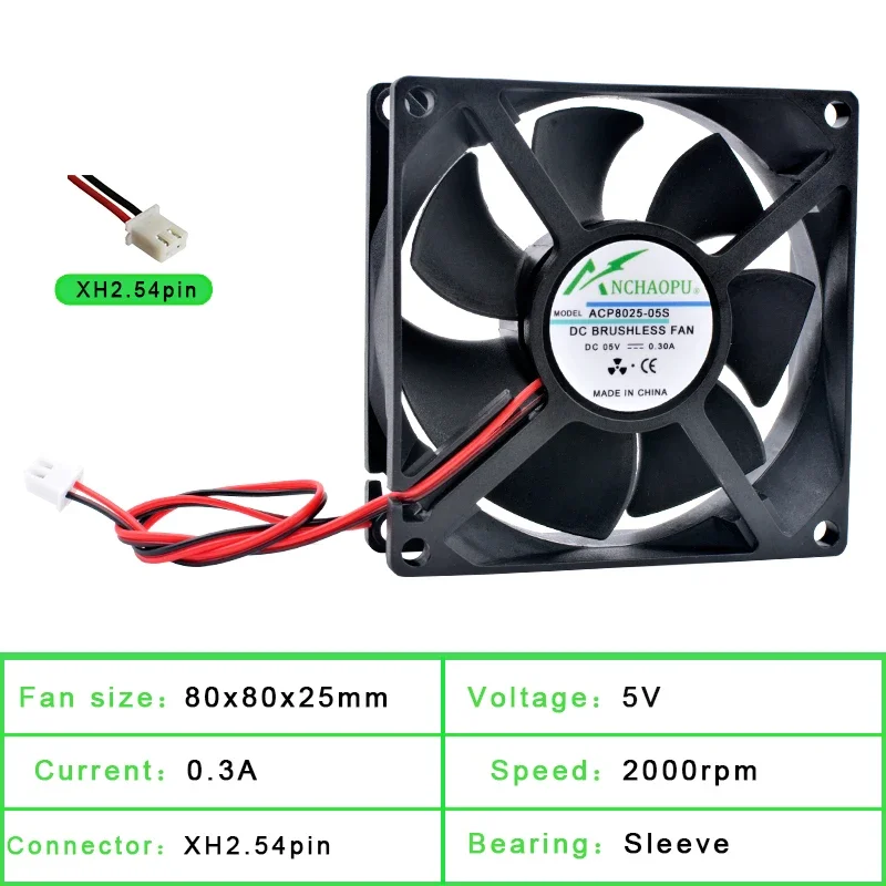 ACP8025 8cm 80mm fan 80x80x25mm DC5V 12V 24V 2pin Cooling fan suitable ...