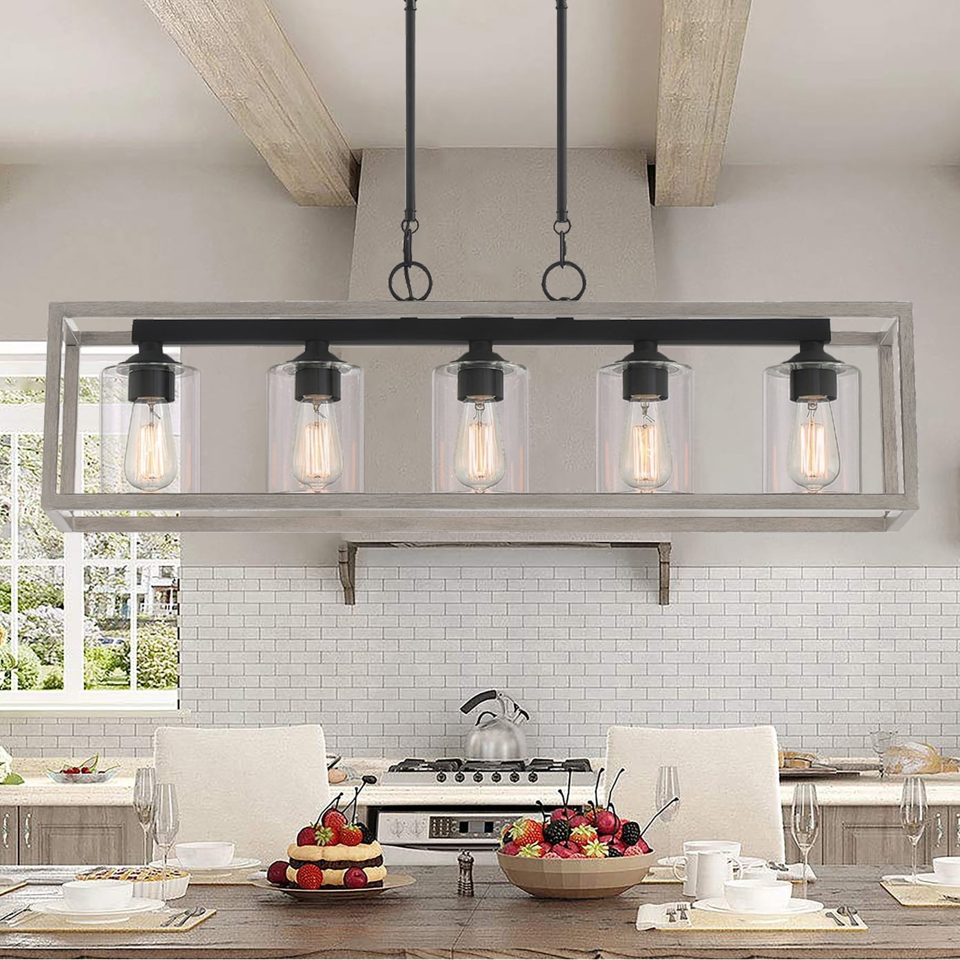 ACROMA Allegray 5-light Farmhouse Rectangle Linear Chandelier for ...