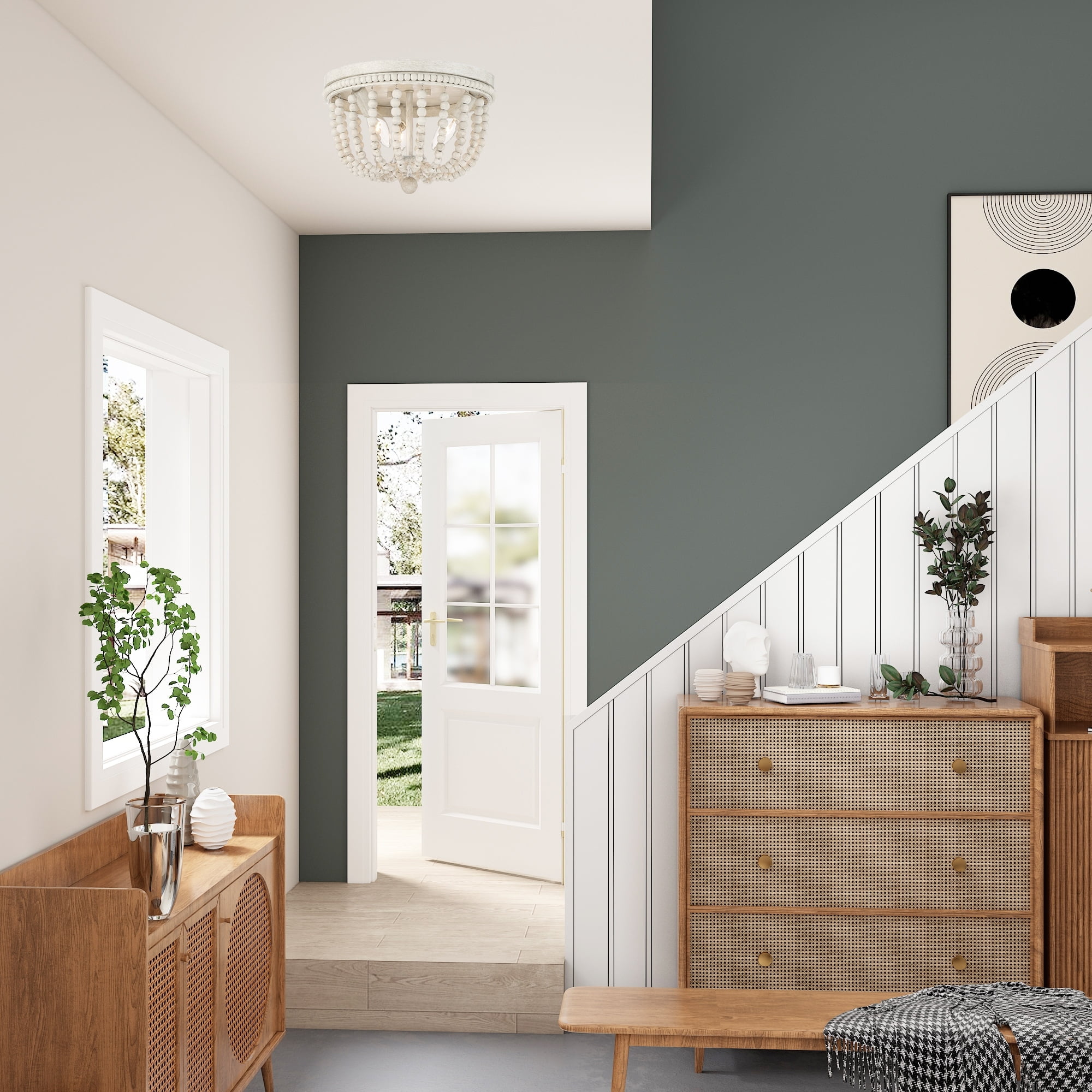 ACROMA Fidenza 3-light Boho Beaded Flush Mount Ceiling Light Farmhouse ...