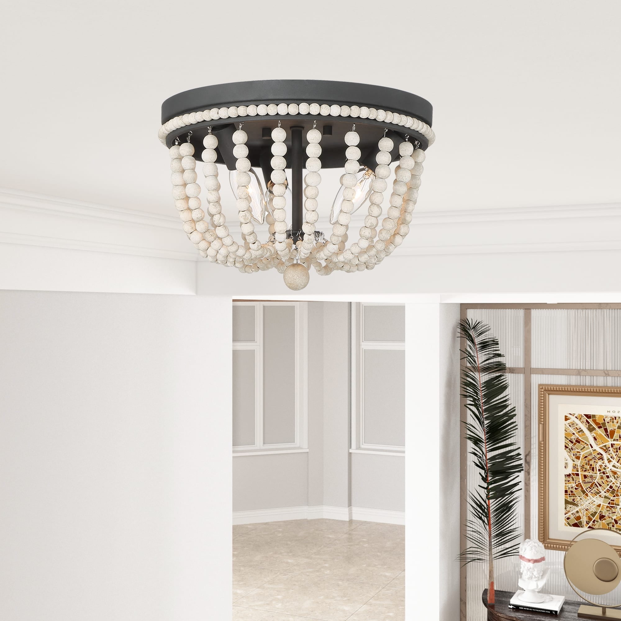 ACROMA Fidenza 3-light Boho Beaded Flush Mount Ceiling Light Farmhouse ...