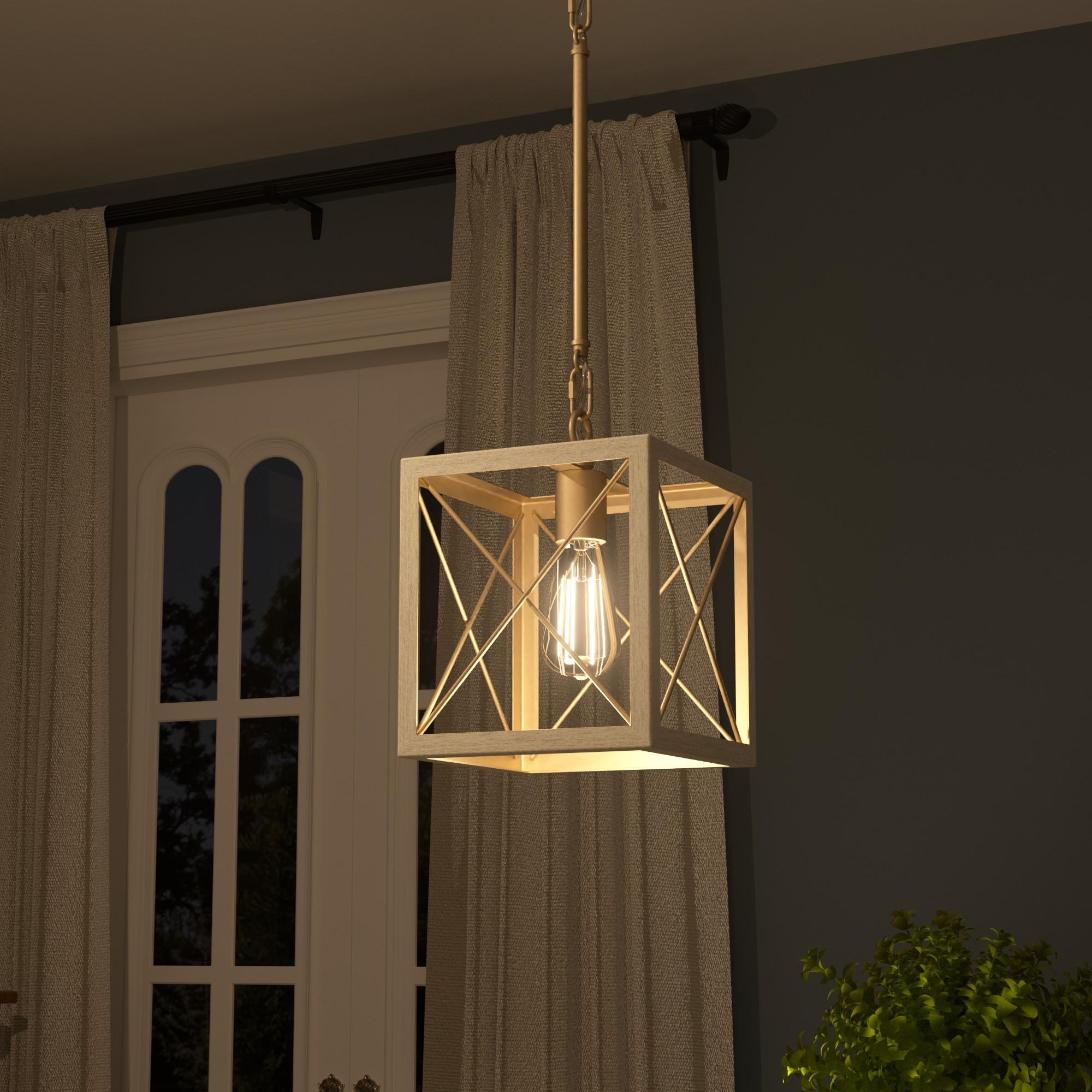 ACROMA Kiro 1-light Modern Farmhouse Rectangle Pendant Light with Faux ...