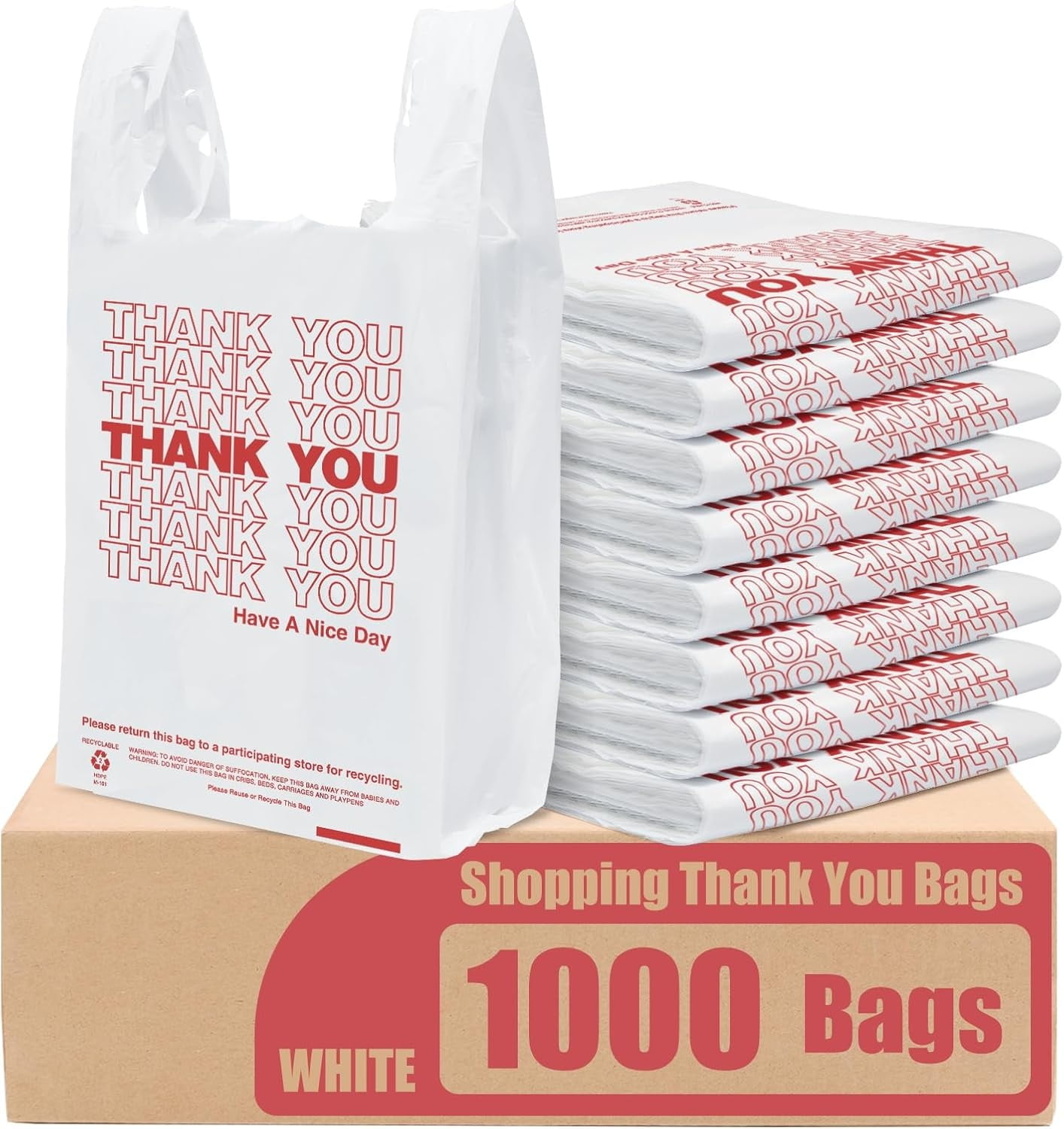 ACSTEP 1000 Count Thank You Plastic Bags, 12x6.5x21inch T-Shirt Bags ...