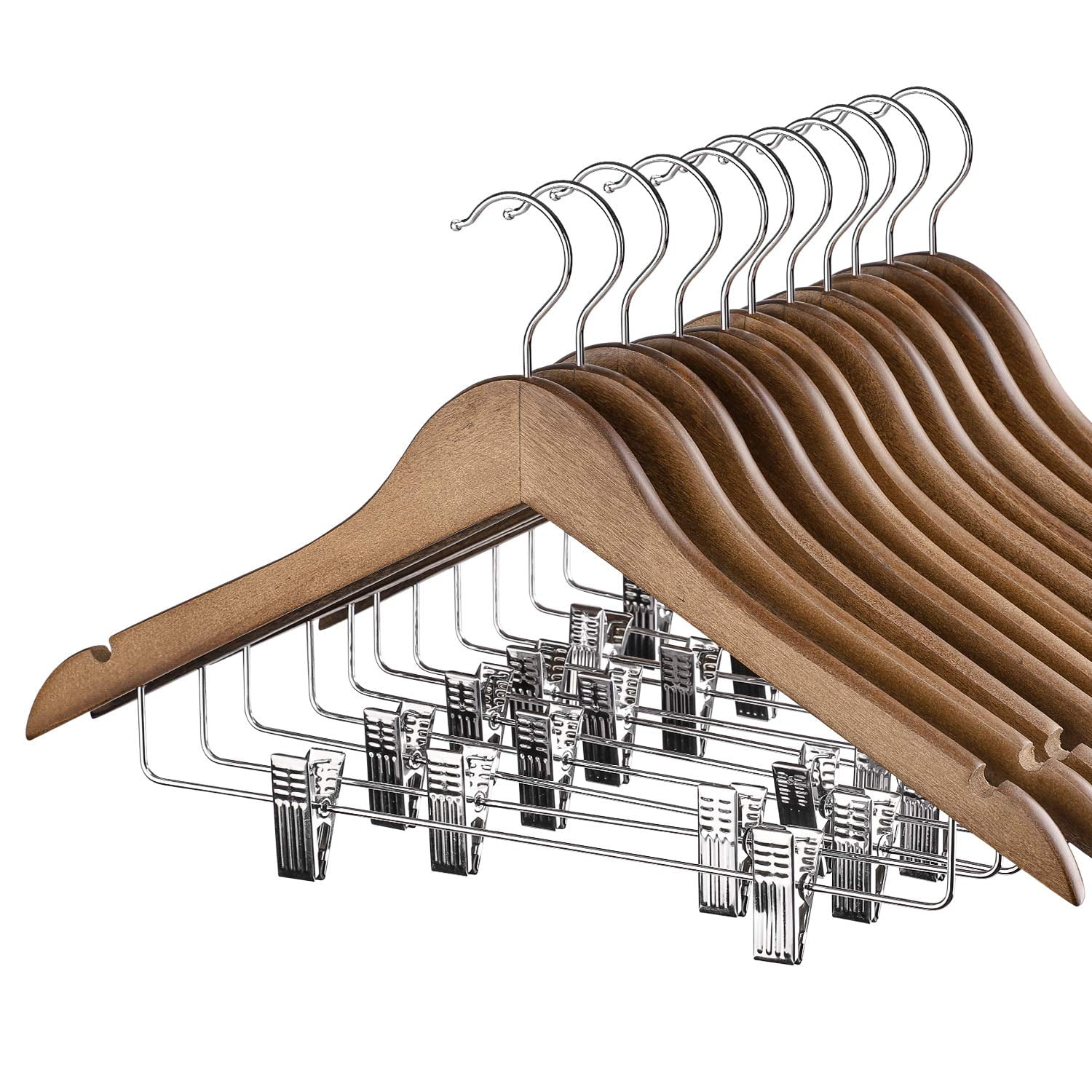 ACSTEP 12 Pack High-Grade Wood Hangers, Skirt Hangers with Metal Clips ...