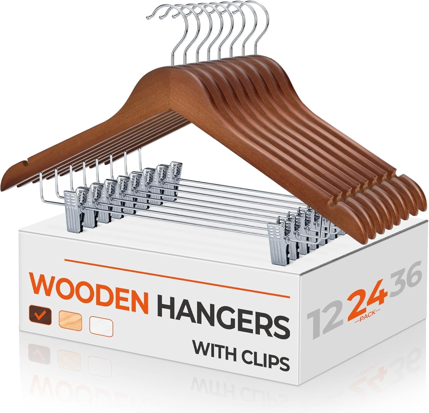 ACSTEP 12 Pack Heavy Duty Wooden Hangers, Skirt Hangers with Metal ...