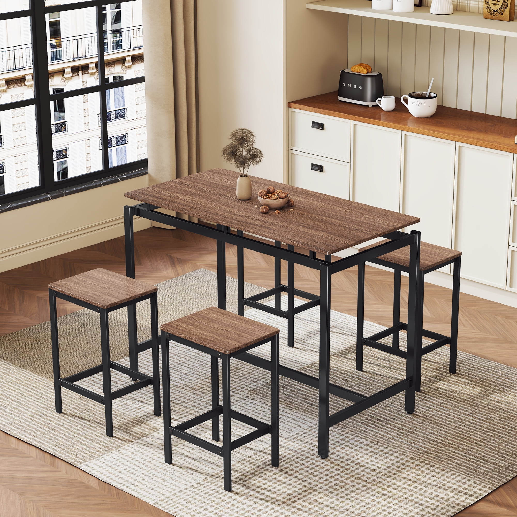 ACSTEP 5-Piece Modern Bar Table Set with Table and Stools,Space-Saving ...