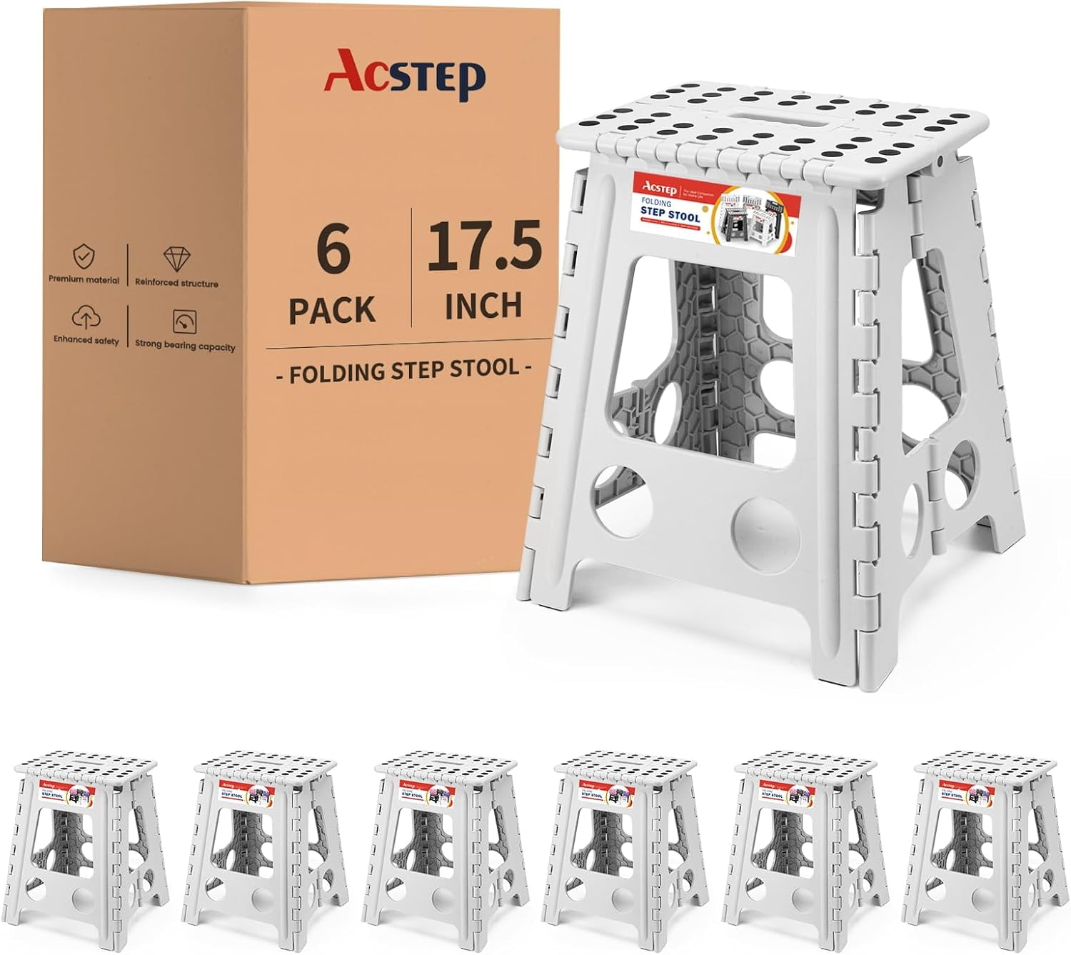 ACSTEP 6pack Folding Step Stool 17.5 Inch Stool Heavy Duty Plastic ...
