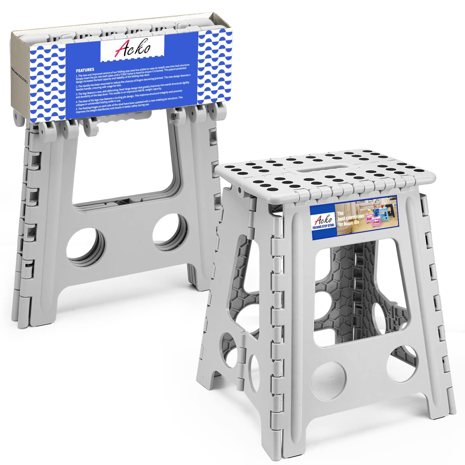 ACSTEP Foldable Step Stool Plastic Gray