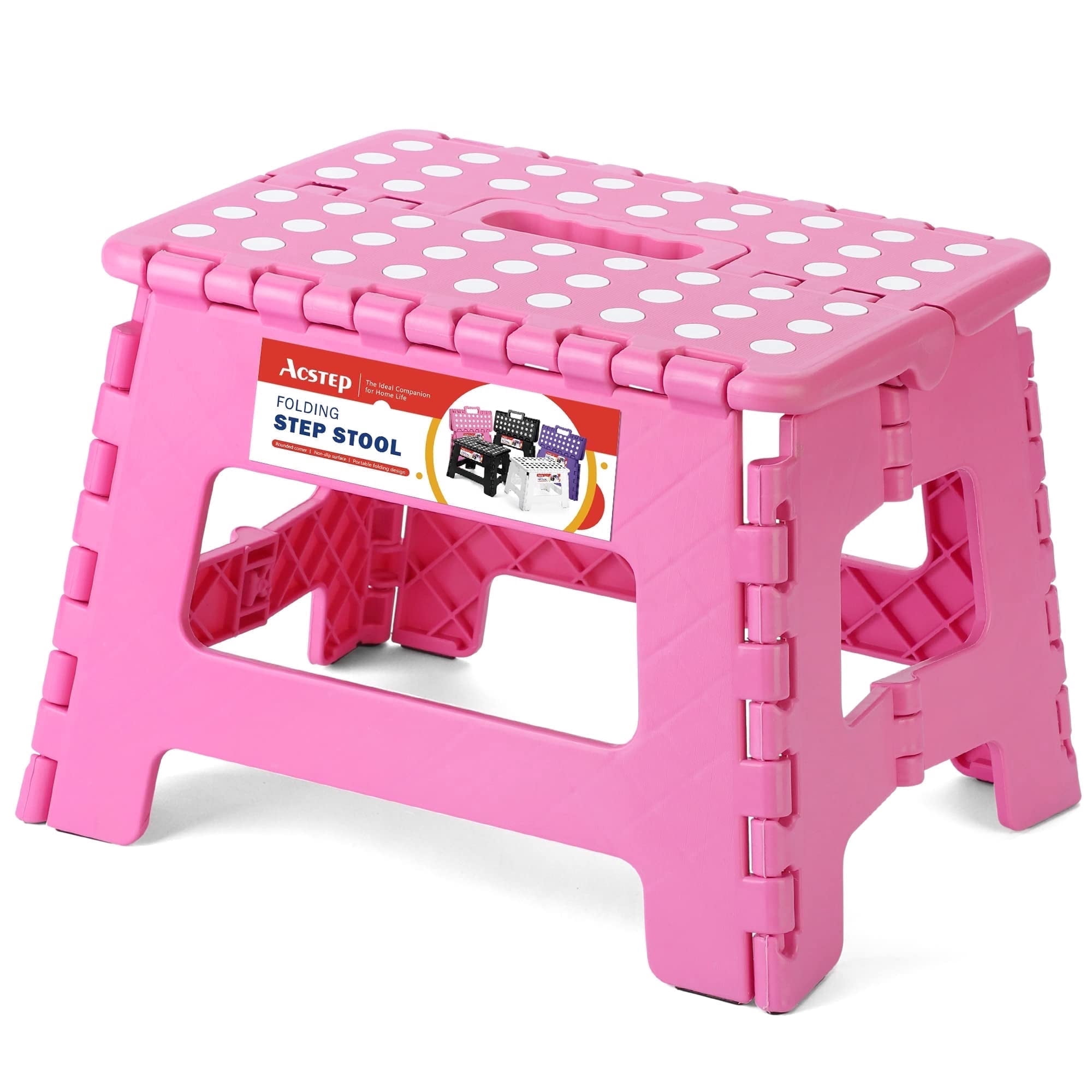 ACSTEP 9'' Tall Kids Foldable Step Stool with Handle, Non-Slip Plastic ...