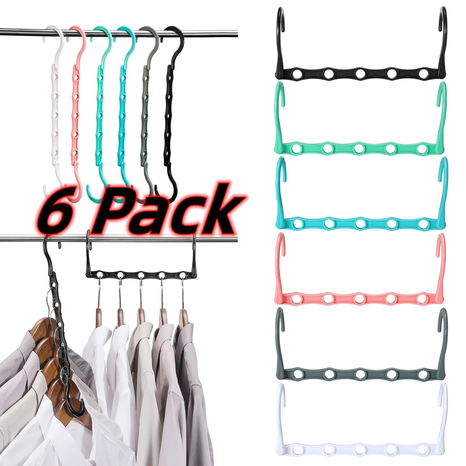 ACSTEP Space Saving Hangers,Closet Storage Hangers, 6Pack, 5 Holes ...