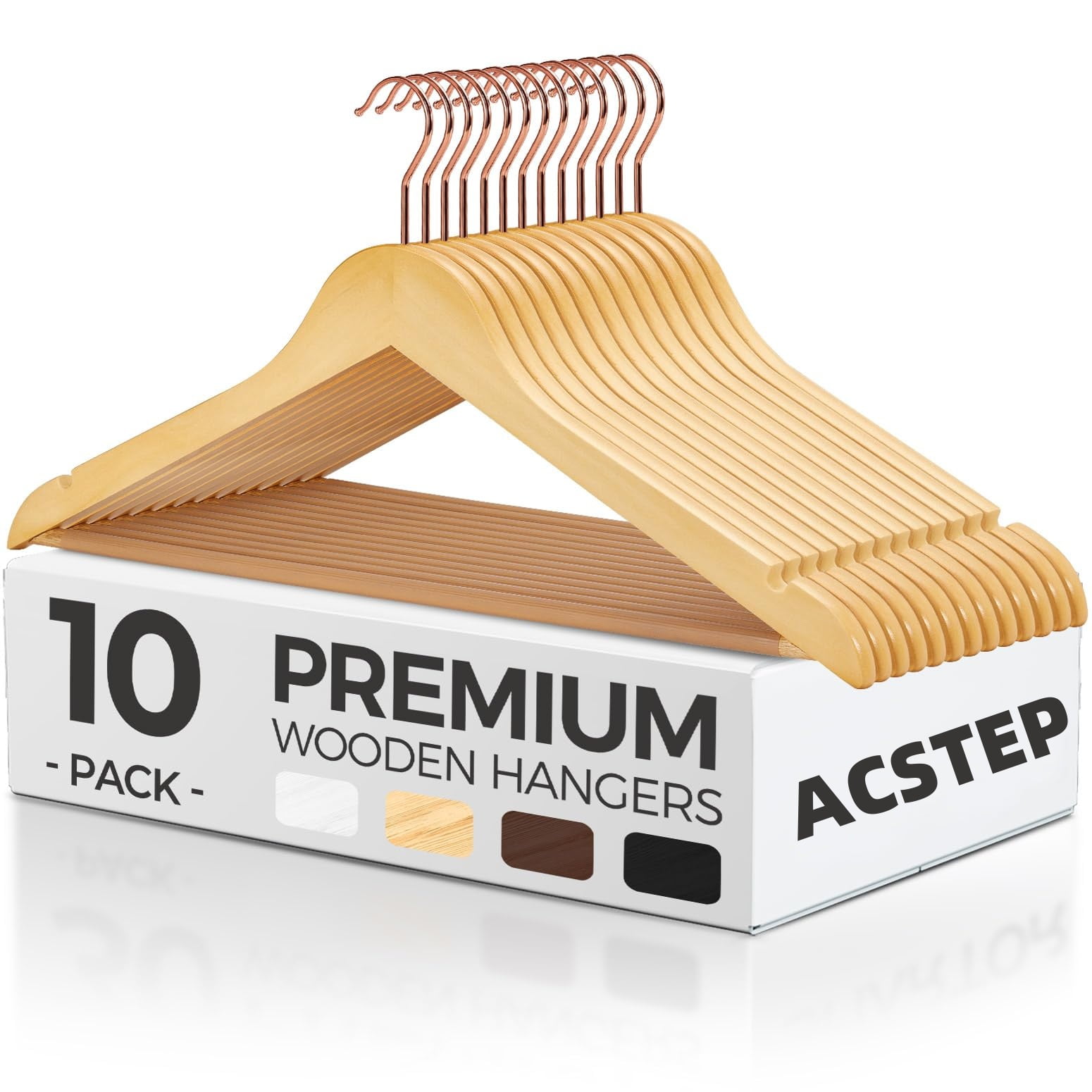 ACSTEP Wooden Hangers 10 Pack, Sturdy Coat Hangers for Closet, Quality ...