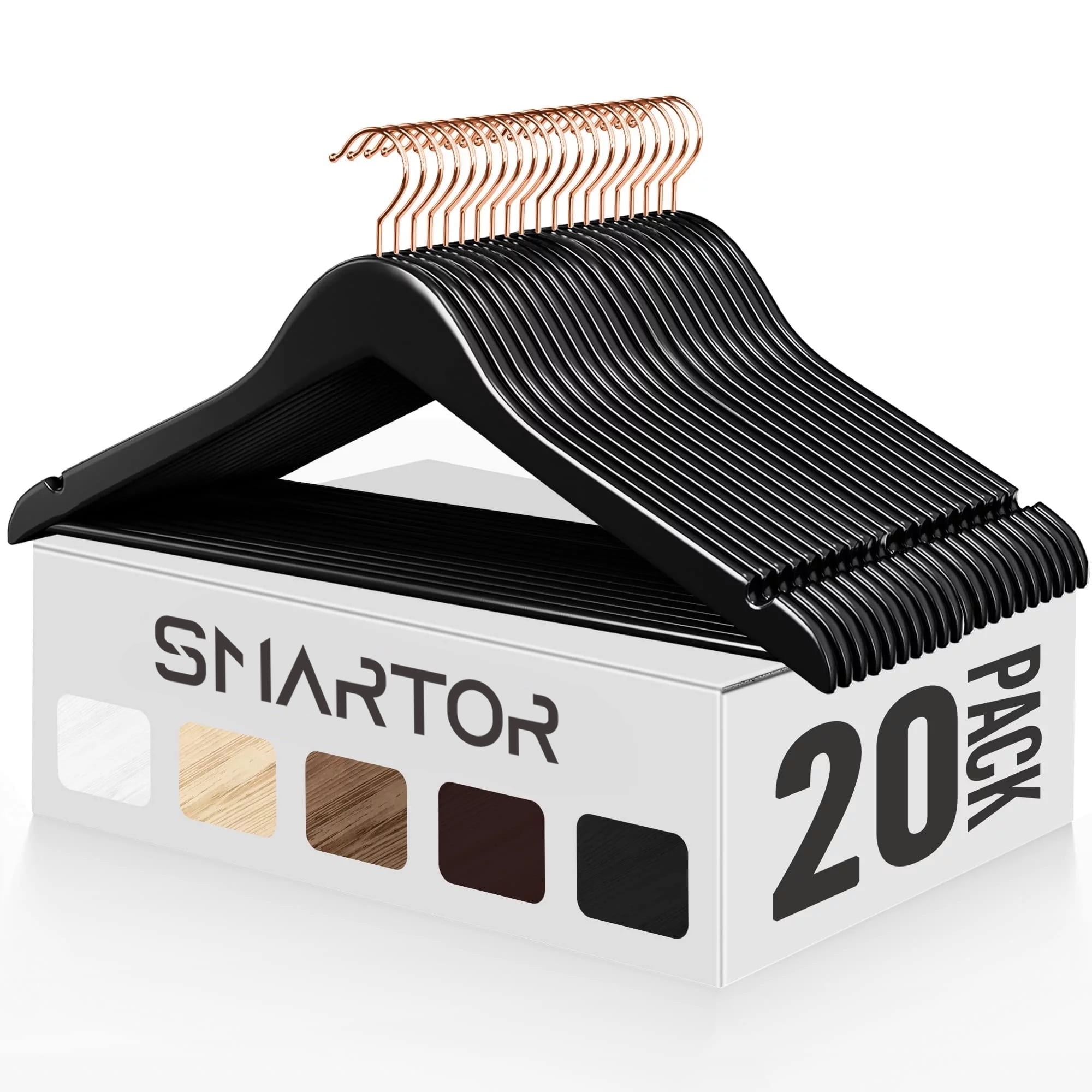 ACSTEP Wooden Hangers 20 Pack Black Wooden Clothes Hangers with ...