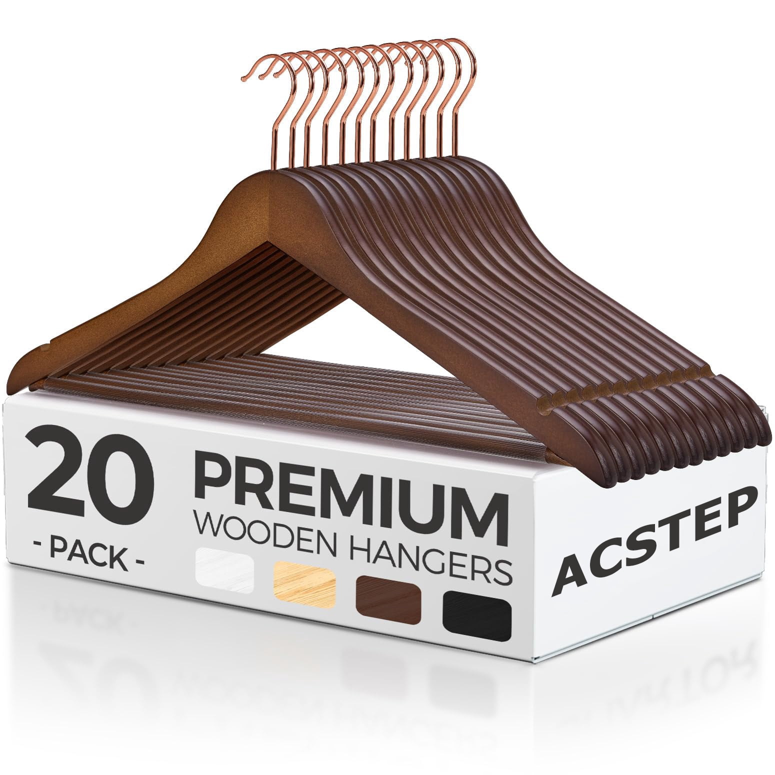 ACSTEP Durable & Heavy-duty 20 Pack, Sturdy Wooden Clothes Hangers, for ...