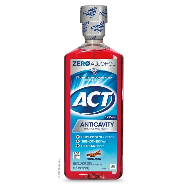 "ACT Anticavity Fluoride Rinse Mouthwash Alcohol Free Cinnamon, 18oz, 3 ...