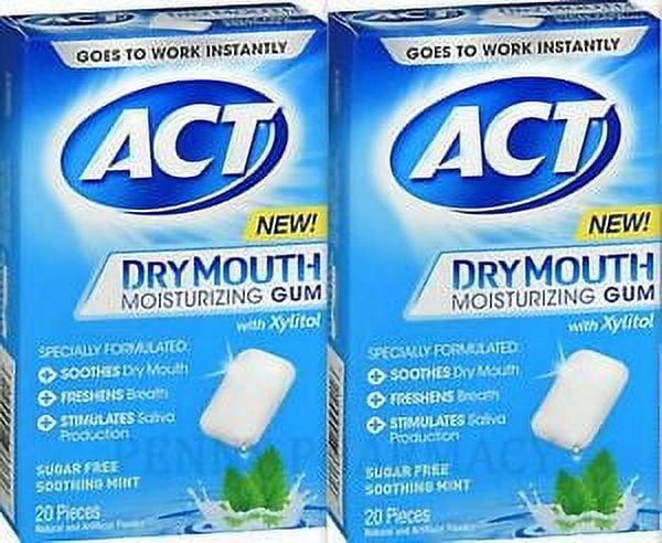 ACT Dry Mouth GUM w/ XYLITOL Sugar-Free, Mint, 20 ct ( 2 boxes ...
