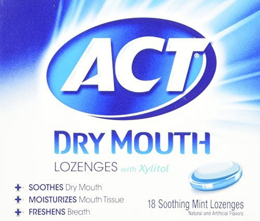 ACT Dry Mouth Lozenges With Xylitol 18 Count (Pack of 6) Soothing Mint ...